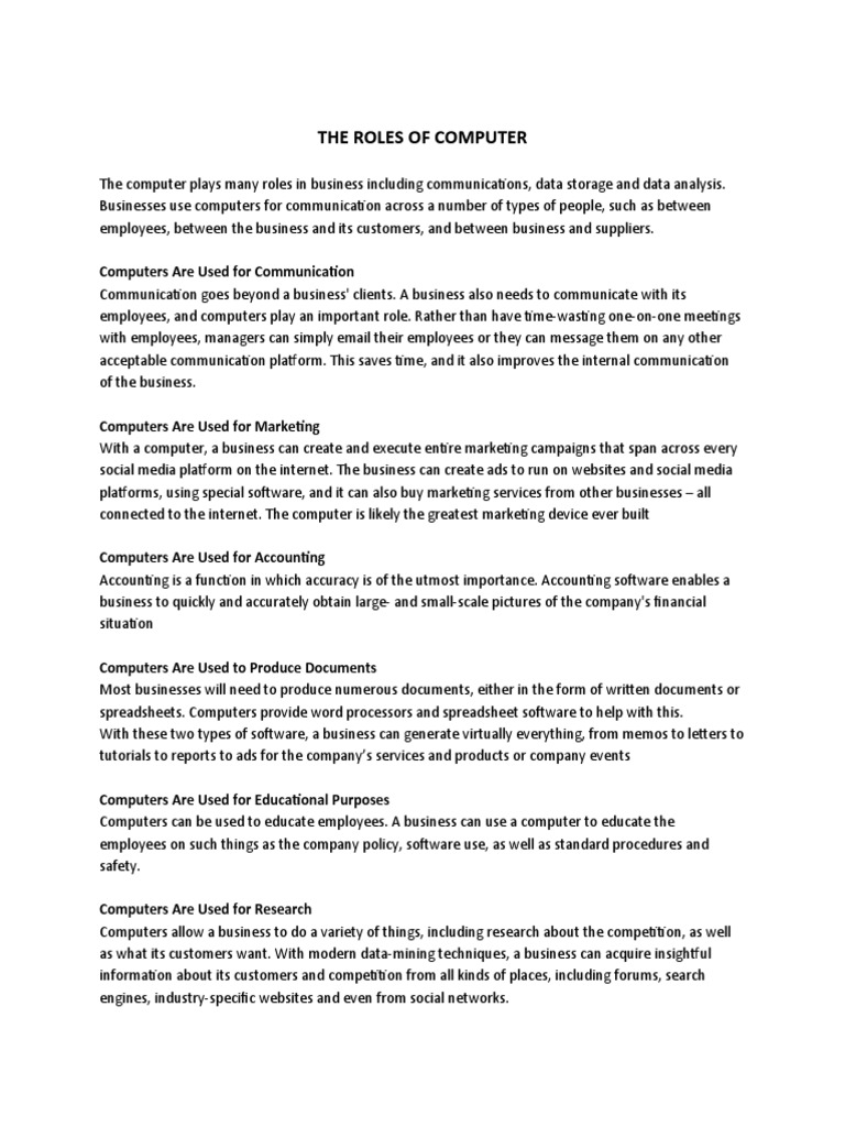 The Roles of Computer | PDF | Software | Social Media