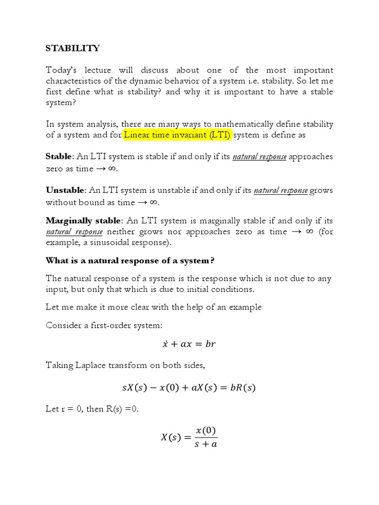 Natural Response Neither Grows Nor Approaches Zero As Time (For | PDF | Stability Theory ...