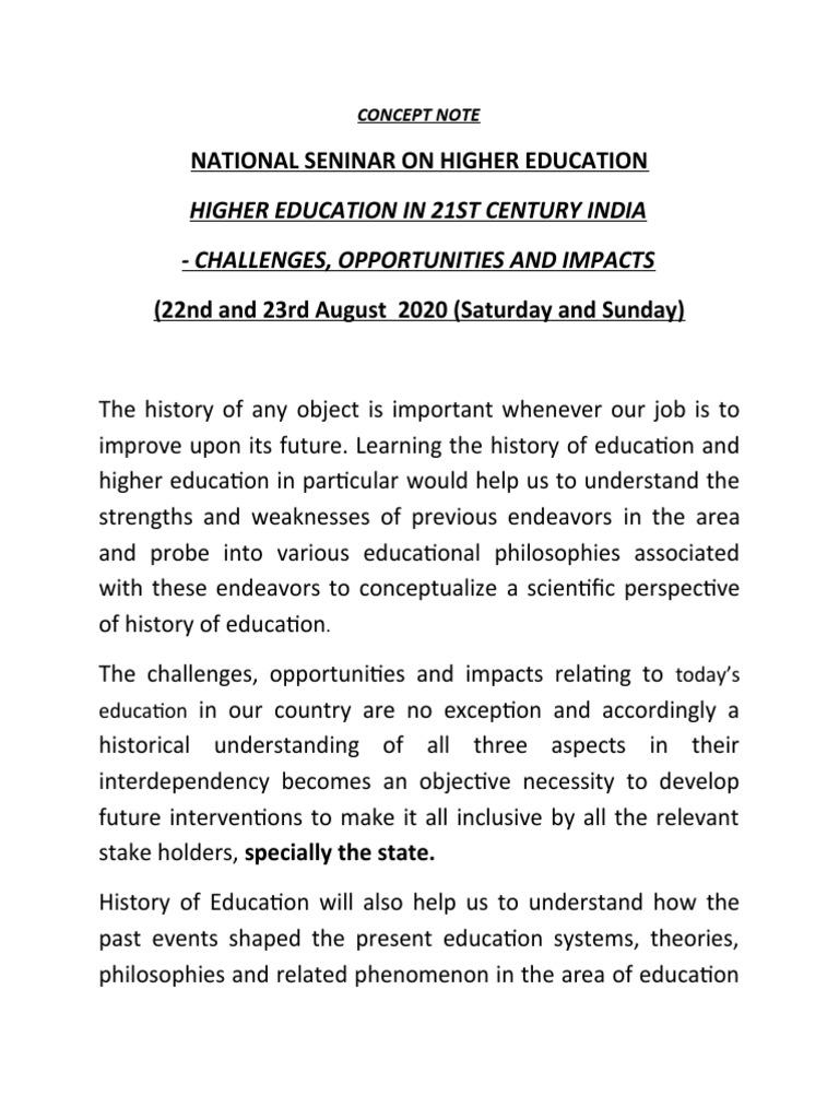 Higher Education - Concept Note | PDF | Philosophy Of Education ...