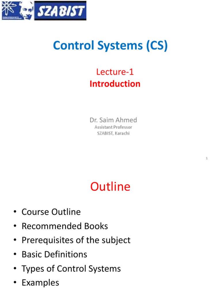 DrSsim 2761 16069 2 Lecture1-Introduction | PDF | Control Theory ...