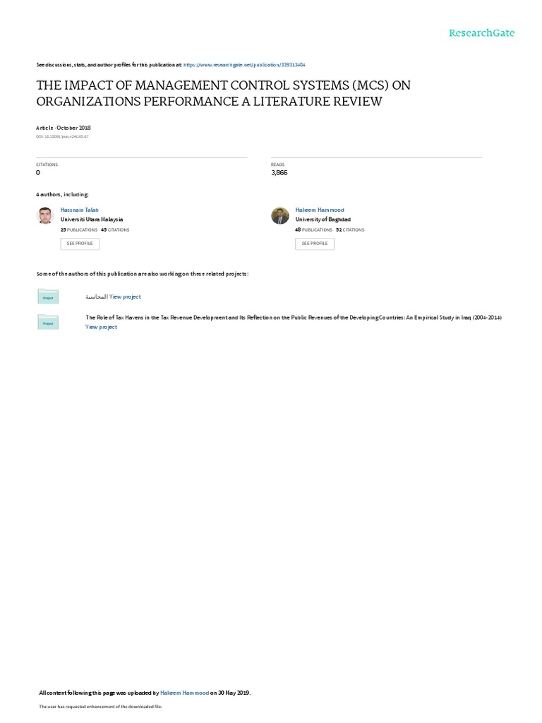 The Impact of Management Control Systems (MCS) On Organizations Performance A Literature Review ...