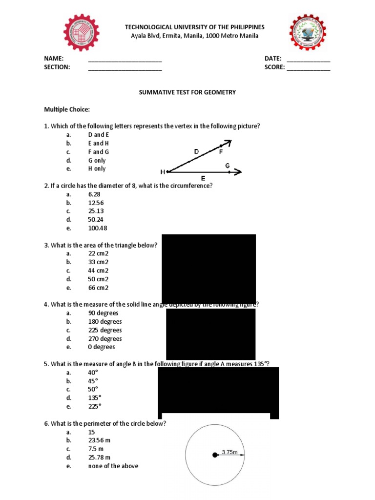 Multiple Choices - Questionaire | PDF | Triangle | Line (Geometry)