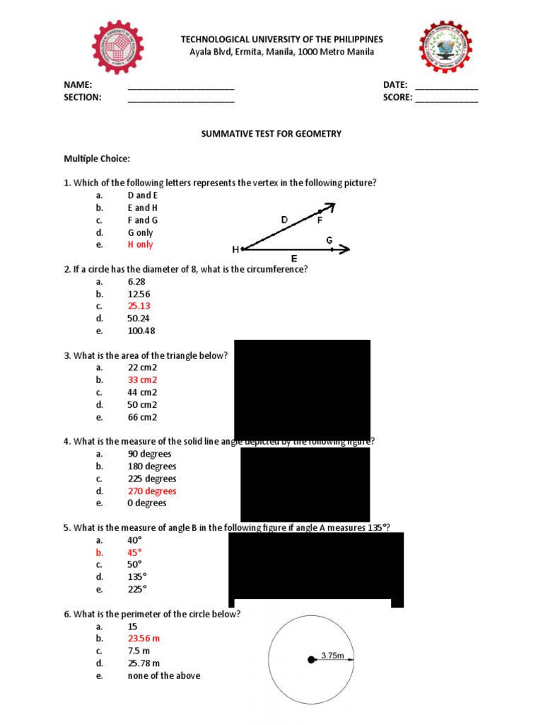 Multiple Choices - Answer | PDF | Line (Geometry) | Triangle