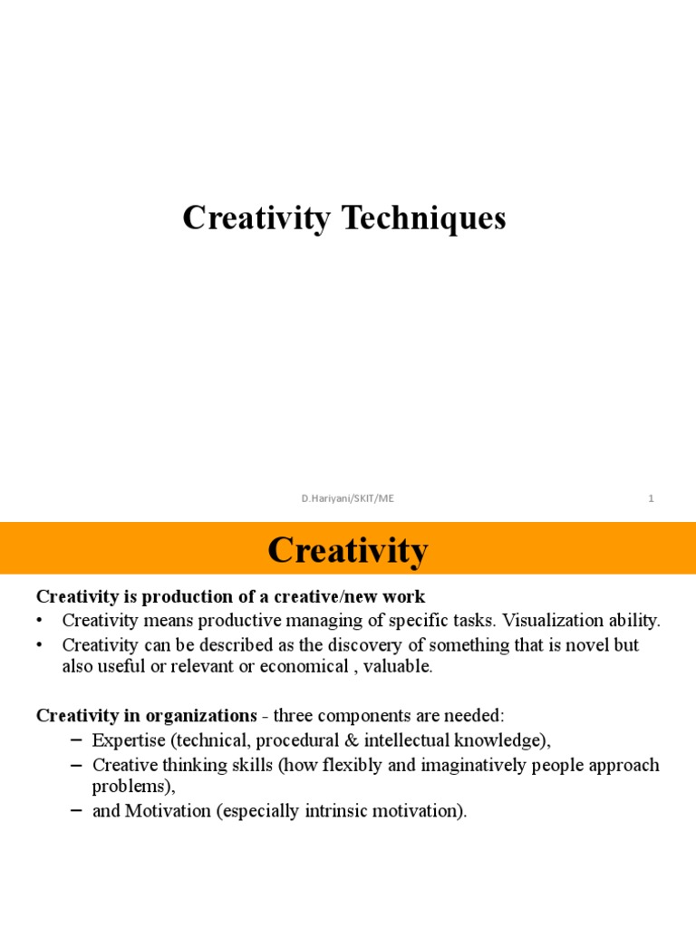 Creativity Techniques: 1 D.Hariyani/SKIT/ME | PDF