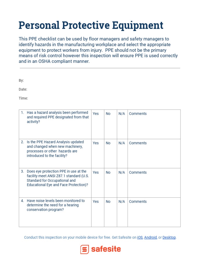 Daily PPE Inspection Checklist | PDF | Personal Protective Equipment ...