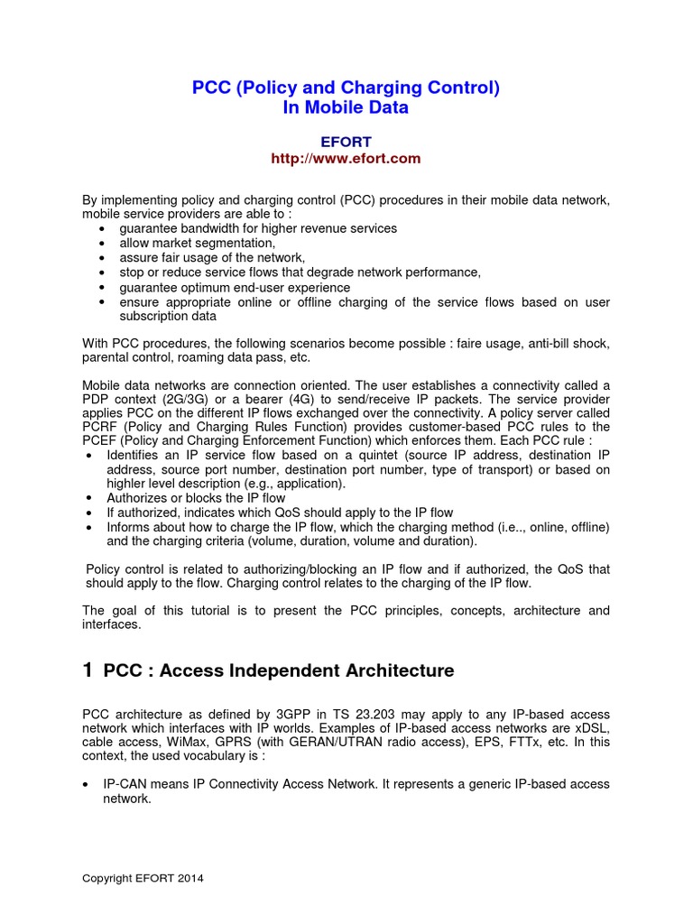 PCC (Policy and Charging Control) in Mobile Data: PCC: Access ...