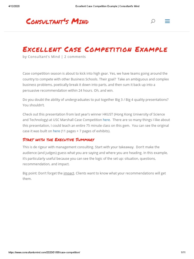 Excellent Case Competition Example - Consultant's Mind PDF | PDF | Business
