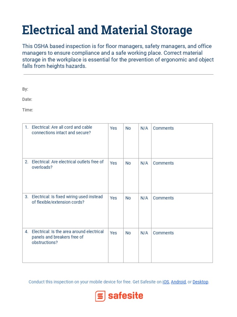 OSHA Electrical and Material Storage Inspection Checklist | PDF ...
