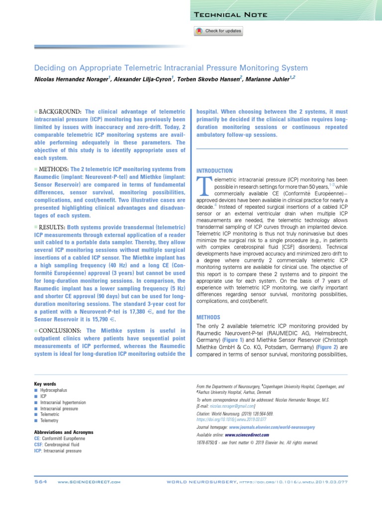 Deciding On Appropriate Telemetric Intracranial Pressure Monitoring ...