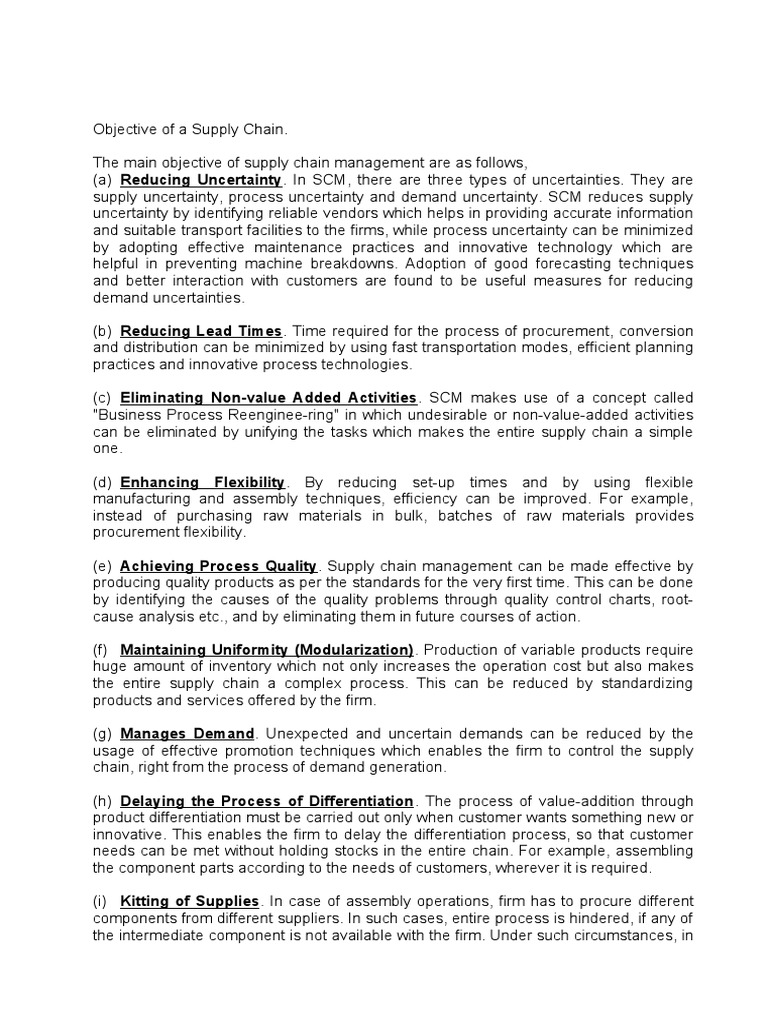Objective of A Supply Chain | PDF | Supply Chain | Business Economics