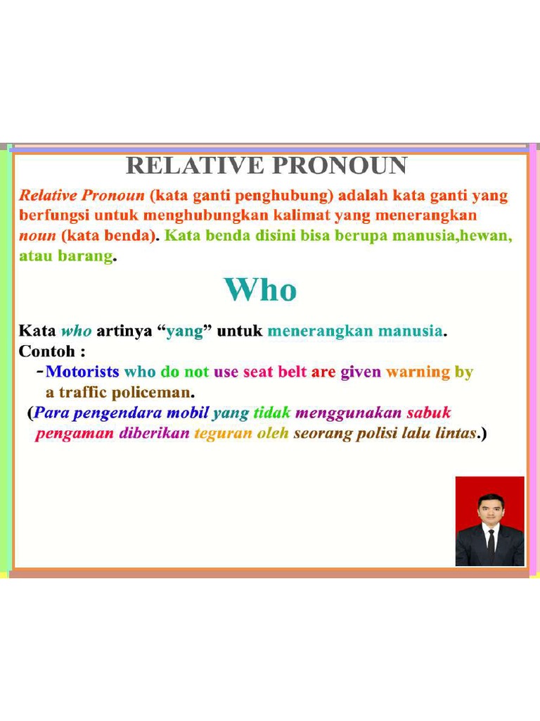 Definisi Relative Pronoun (Who) Beserta Contoh Kalimatnya. | PDF