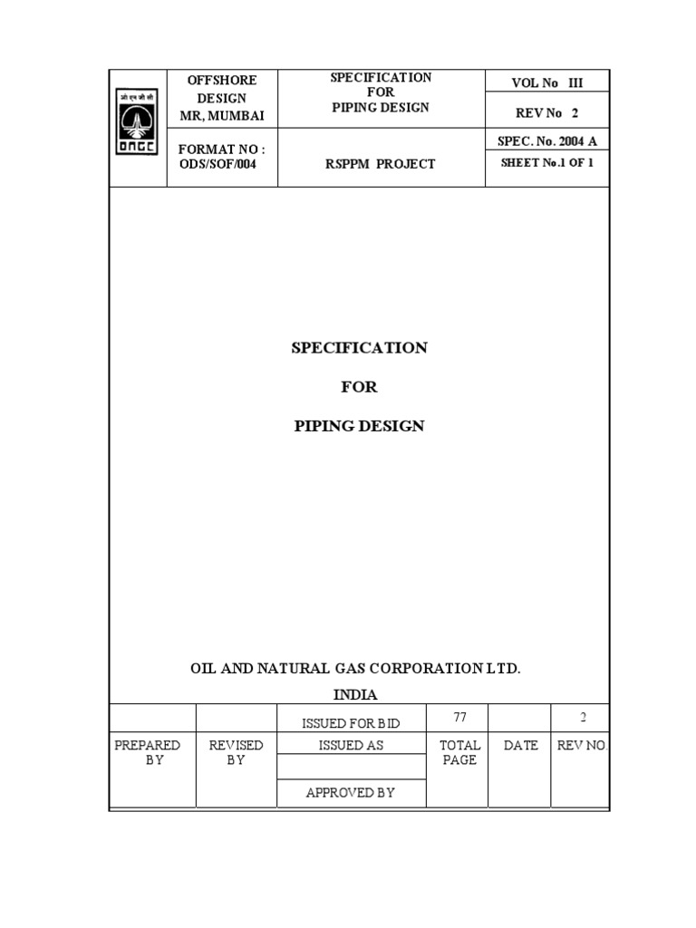ONGC Spec For Piping Design 2004A | PDF | Pipe (Fluid Conveyance ...