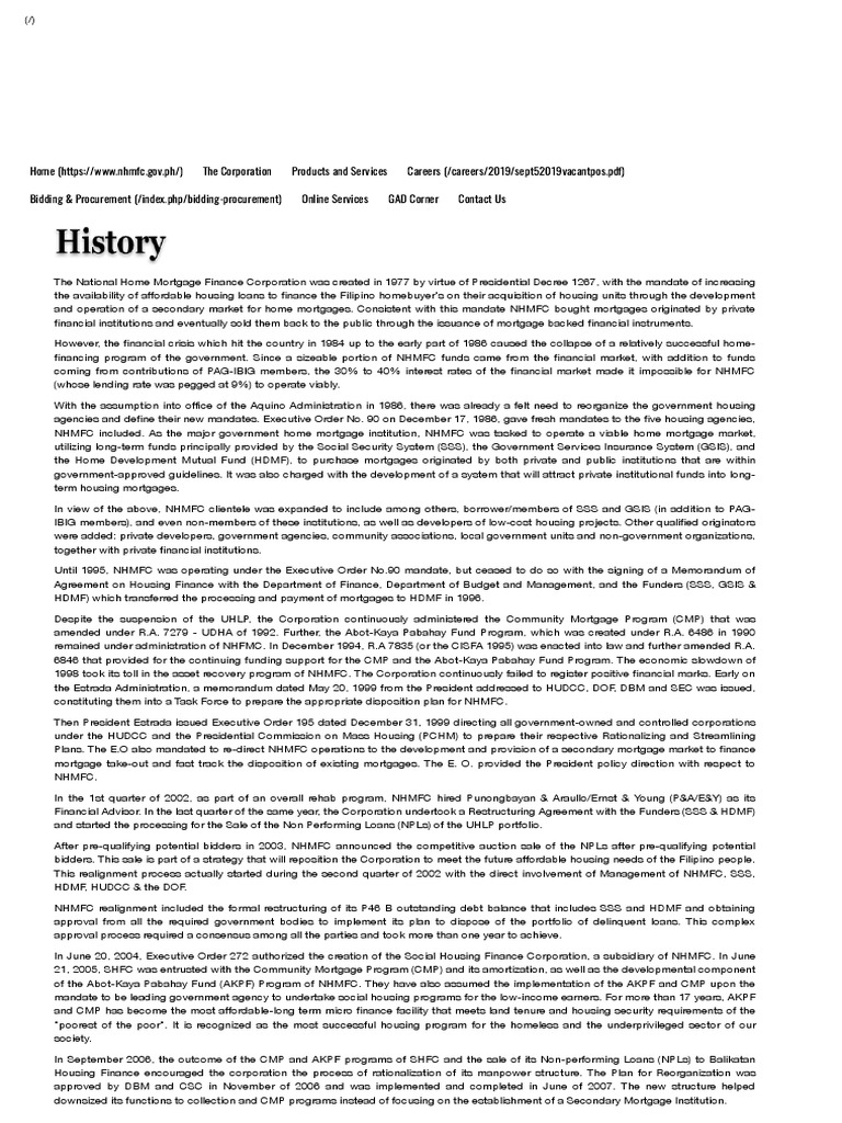 History - NHMFC PDF | PDF | Securitization | Mortgage Loan