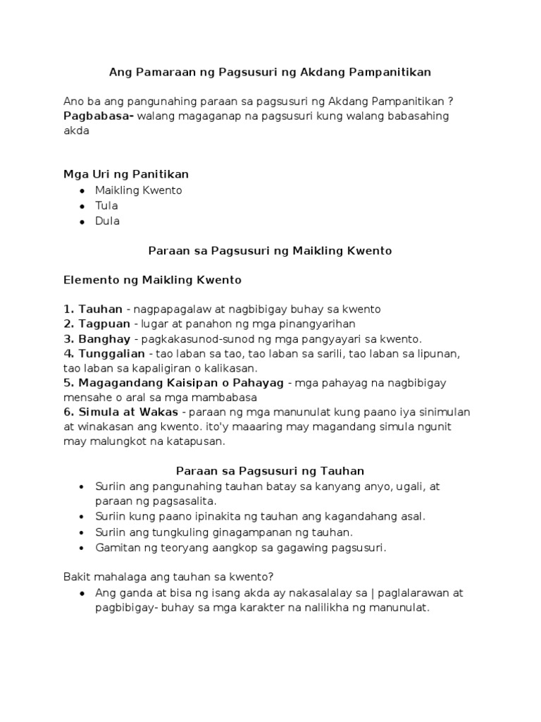 Ano Ba Ang Pangunahing Paraan Sa Pagsusuri NG Akdang Pampanitikan | PDF