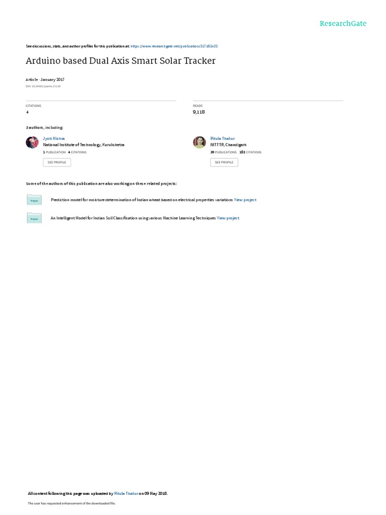 Arduino Based Dual Axis Smart Solar Tracker | PDF | Photovoltaics ...