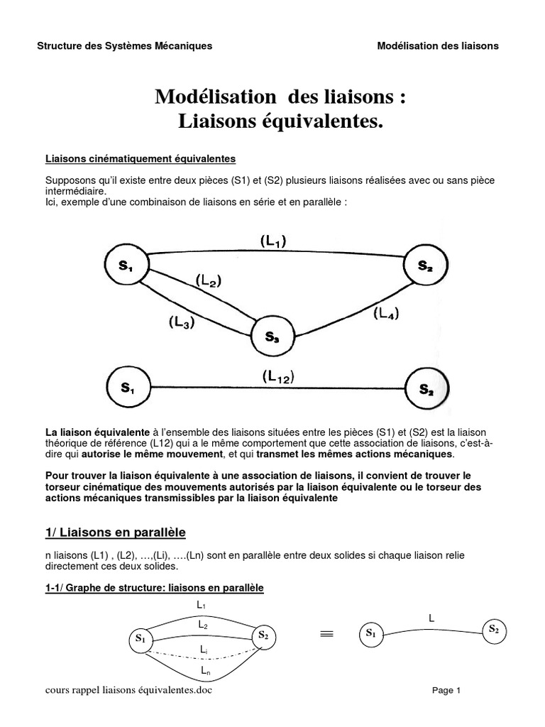 3 Cours Liaisons Equivalentes PDF | PDF | Cinématique | Mécanique ...