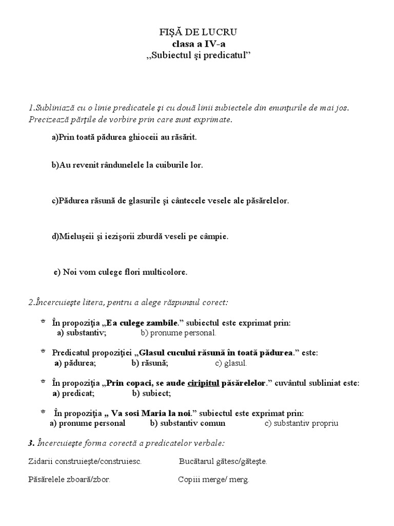 0 Subiectul Si Predicatul | PDF