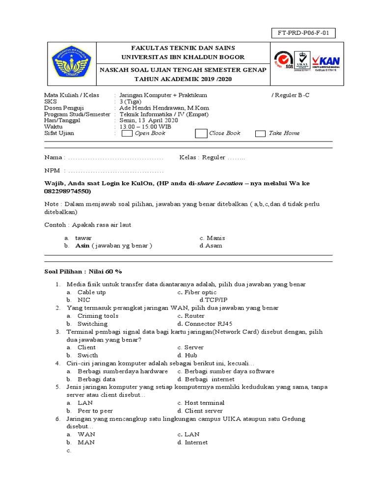 Soal UTS Jarkom Genap 19-20 - AHH | PDF