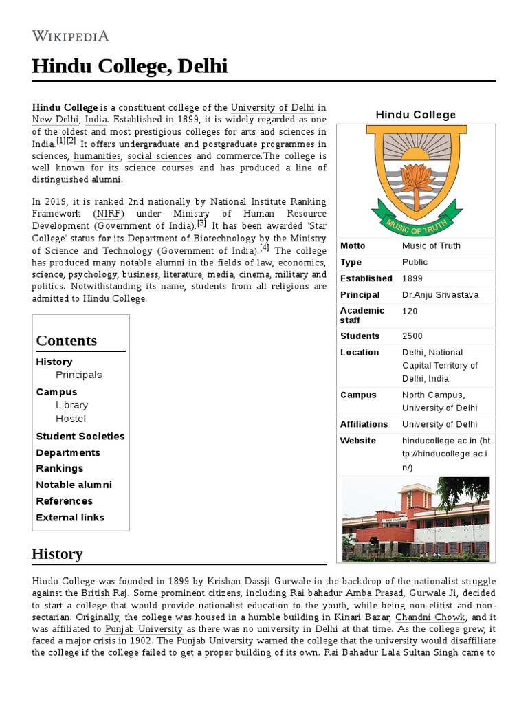 Hindu College, Delhiñ | PDF