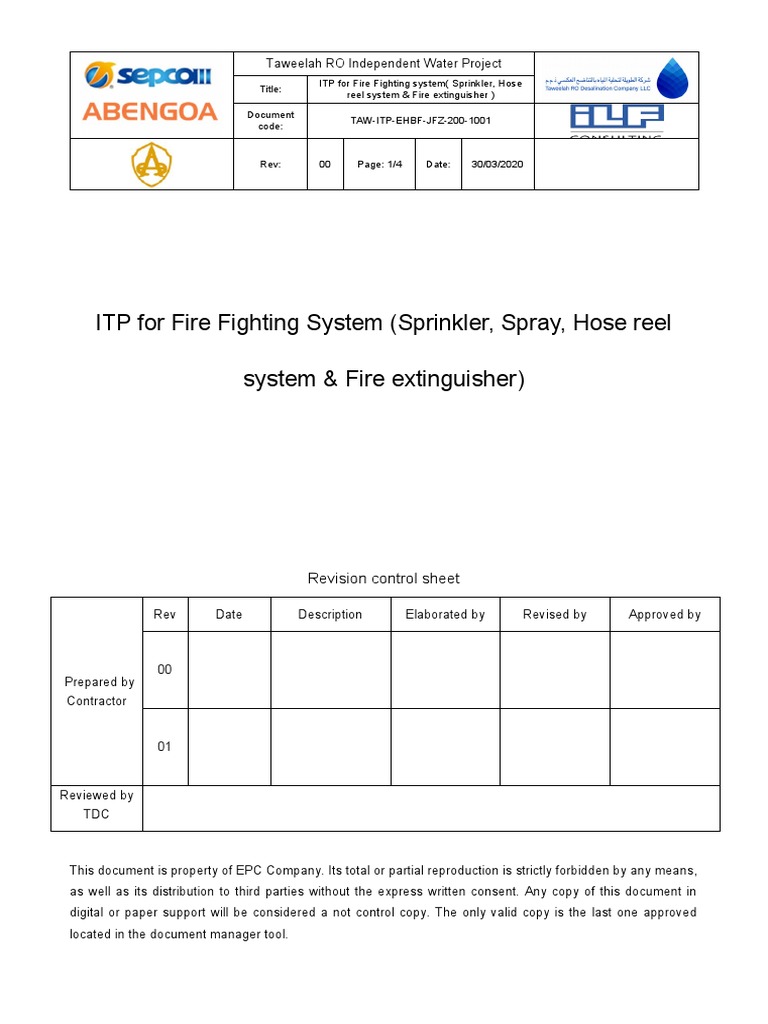 ITP For Sprinkler and Spary System | PDF | Fire Sprinkler System | Pipe (Fluid Conveyance)