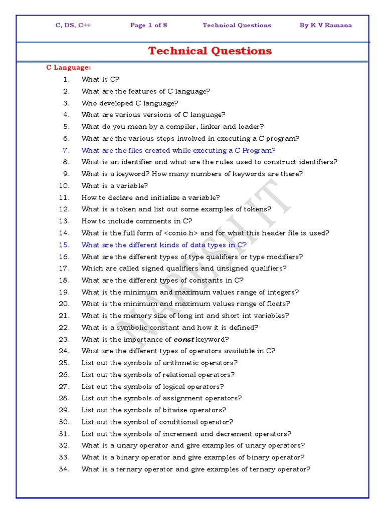 TCS C, C++ & Data Structures Questions | PDF | Pointer (Computer ...