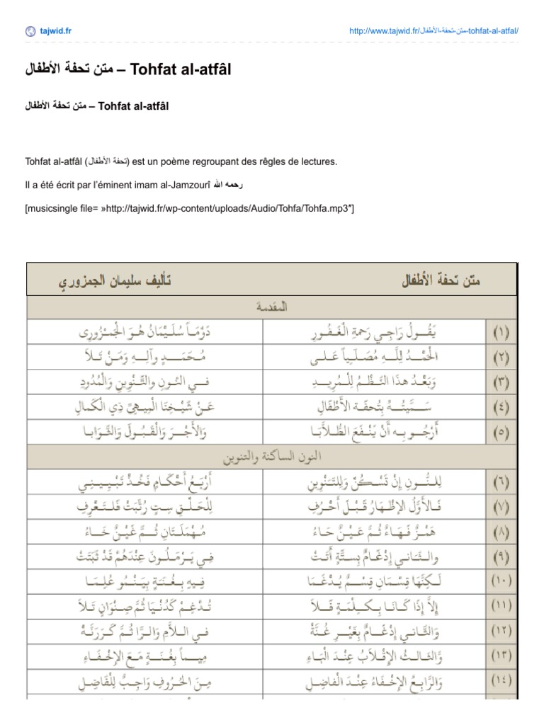 Tohfat Al Atfal | PDF
