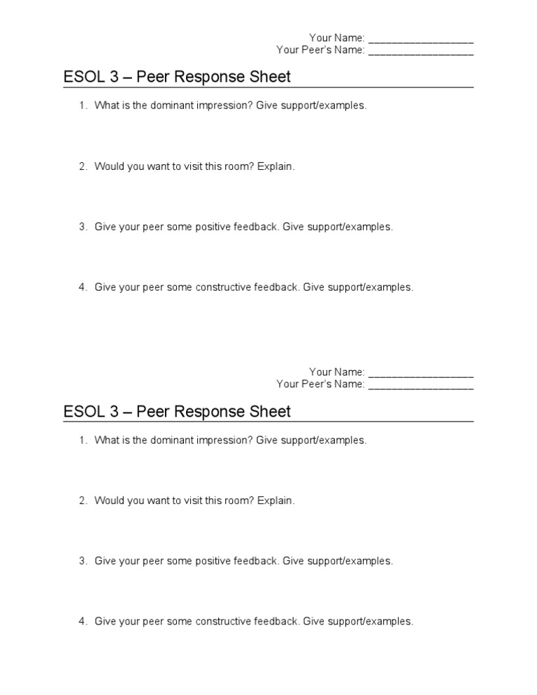 Peer Response Sheet #1 | PDF