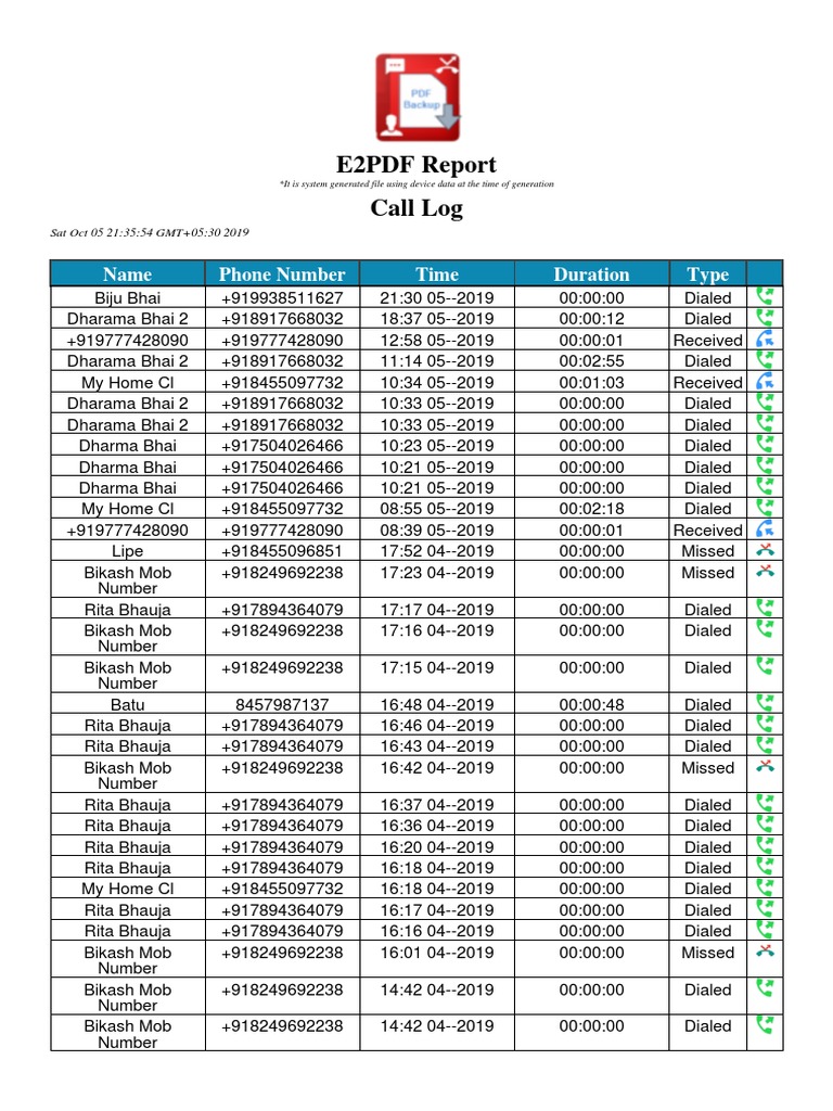 E2PDF Report Call Log: Name Phone Number Time Duration Type | Download Free PDF | Computer ...