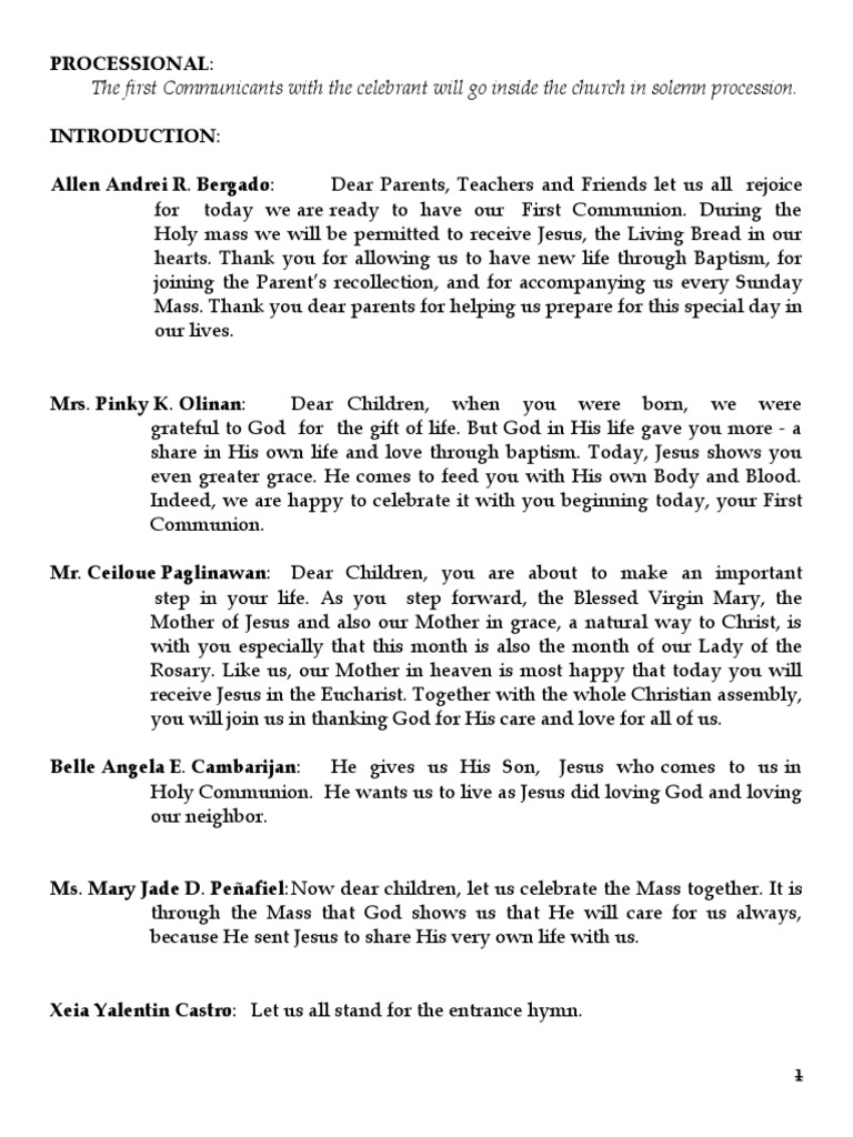First Communion | PDF | Eucharist | Mass (Liturgy)
