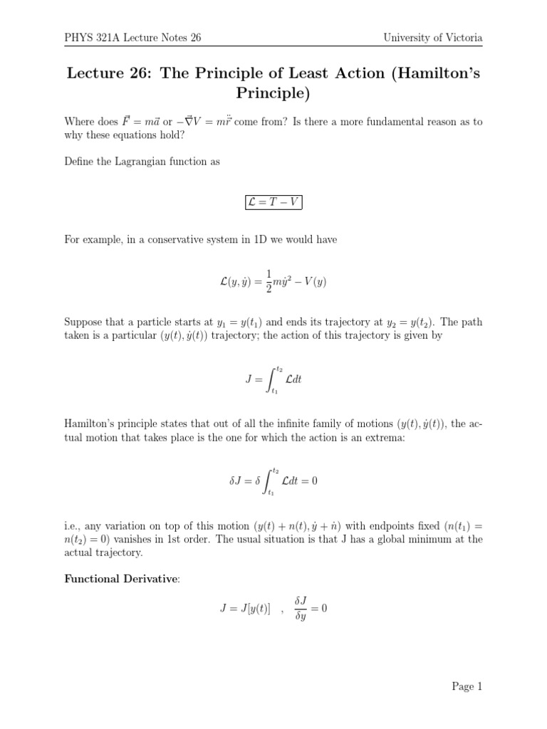 Lecture 26: The Principle of Least Action (Hamilton's Principle) | Download Free PDF | Mechanics ...