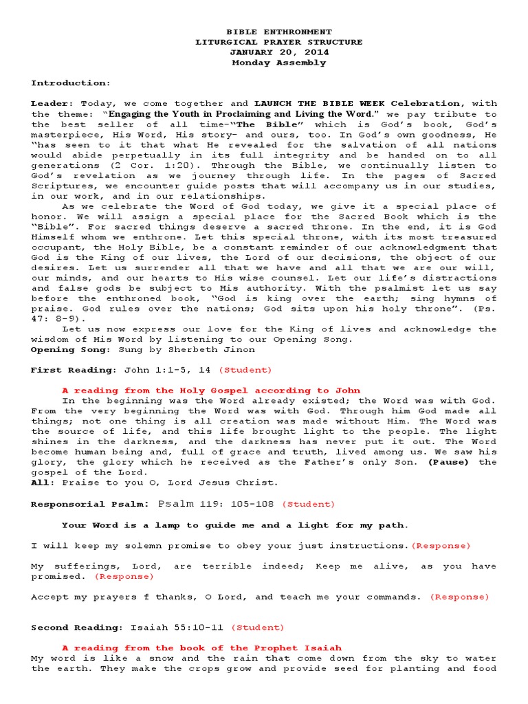 BIBLE Enthronement - Liturgical Prayer Structure | PDF | Logos ...