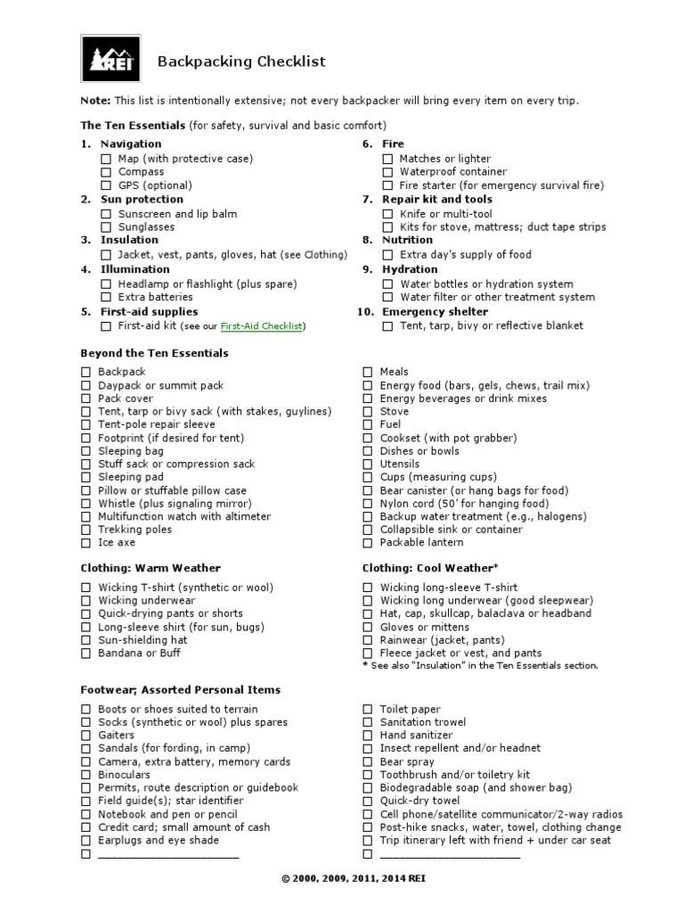 A Backpacking Checklist | PDF | Backpacking (Wilderness) | Consumer Goods