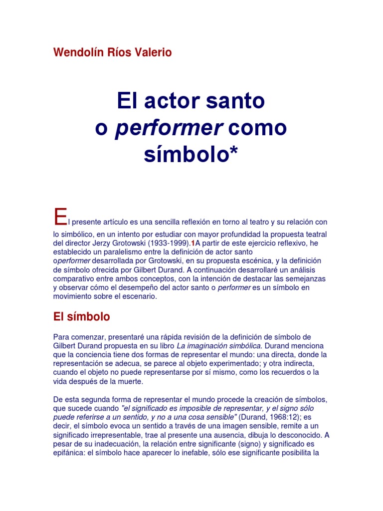 El Actor Santo o Performer Como Simbolo PDF | PDF | Los símbolos | Teatro