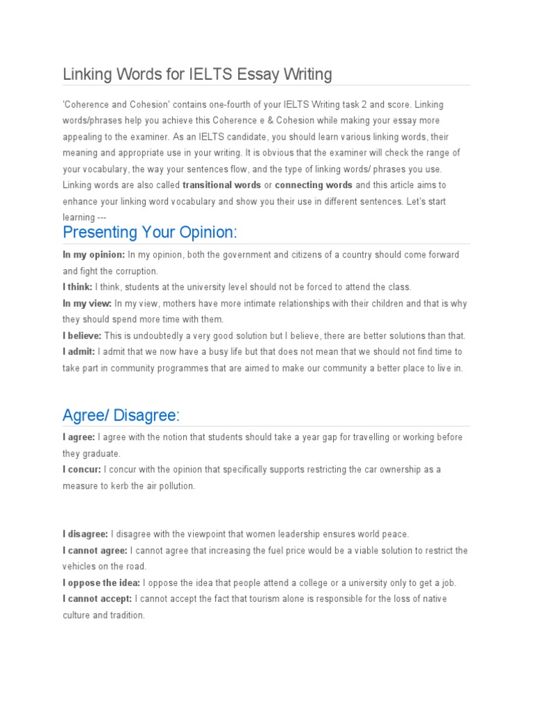 Linking Words For IELTS Essay Writing | PDF | Developing Country ...