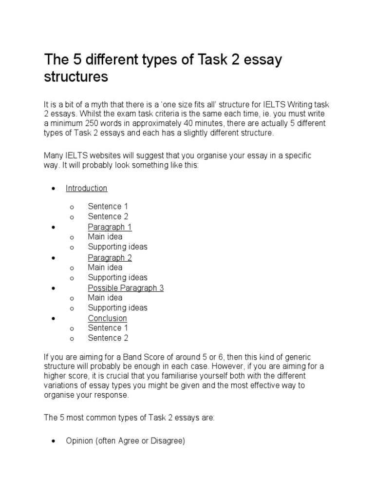 The 5 Different Types of Task 2 Essay Structures | PDF | Essays | Question