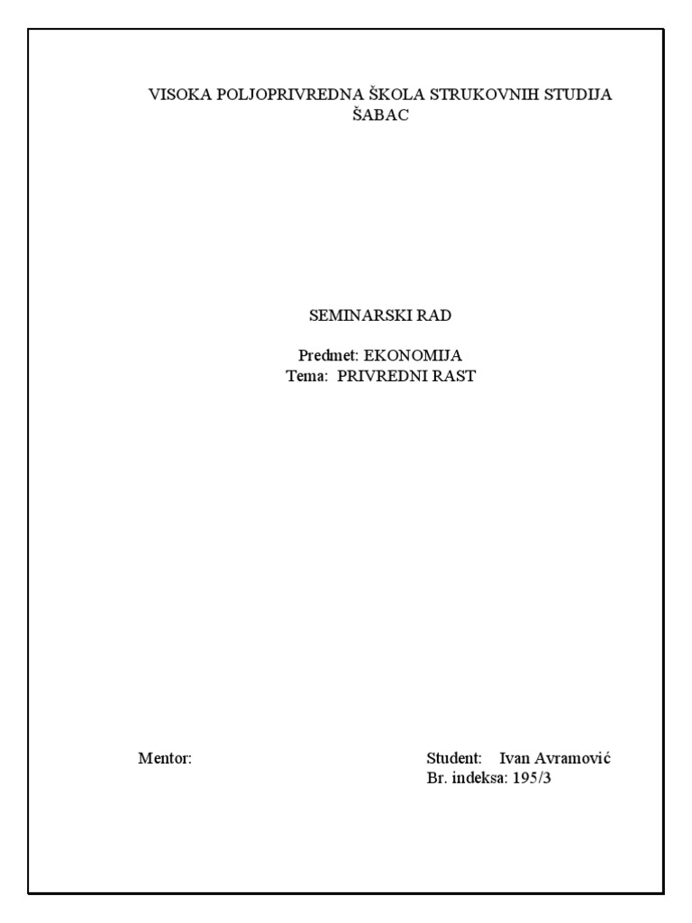 Seminarski PRIVREDNI RAST | PDF