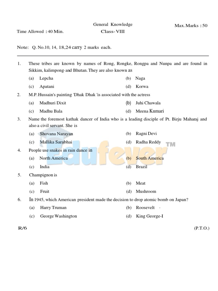 GK Sample Paper 7 | PDF