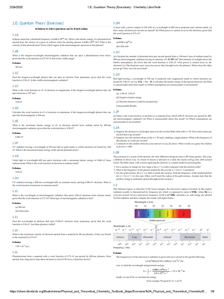 1.E - Quantum Theory (Exercises) - Chemistry LibreTexts PDF | PDF ...