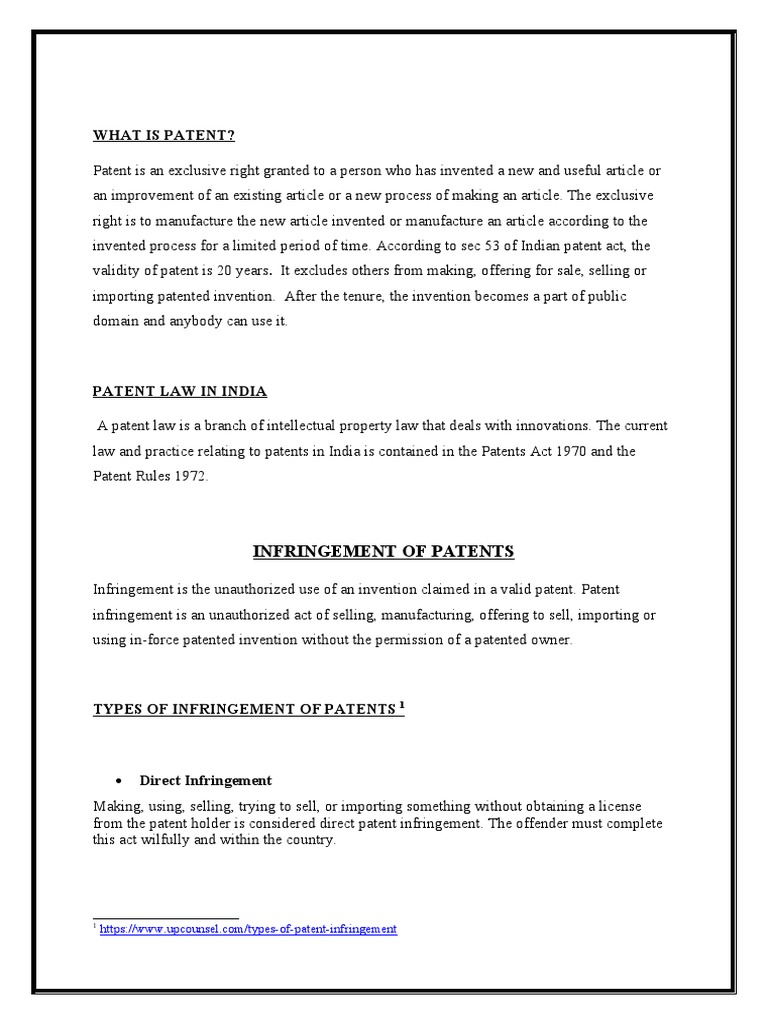 What Is Patent?: Infringement of Patents | Download Free PDF | Patent ...