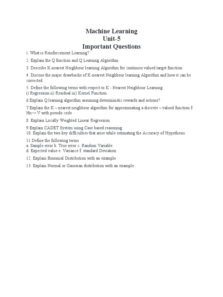 Machine Learning Unit-5 Important Questions | PDF