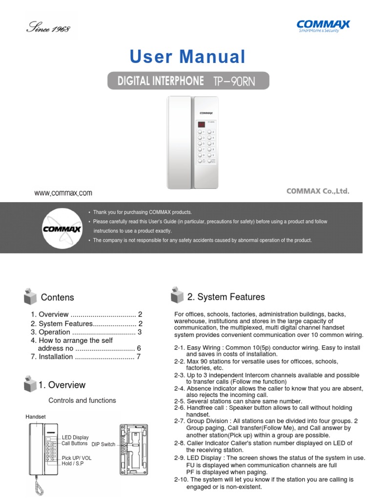 Manual Citofono Commax TP-90RN | PDF | Electrical Wiring | Power Supply