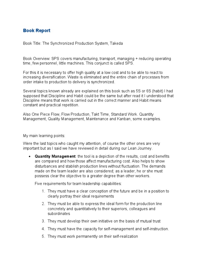 Book Report The Synchronized Production System | PDF | Demand | Economies