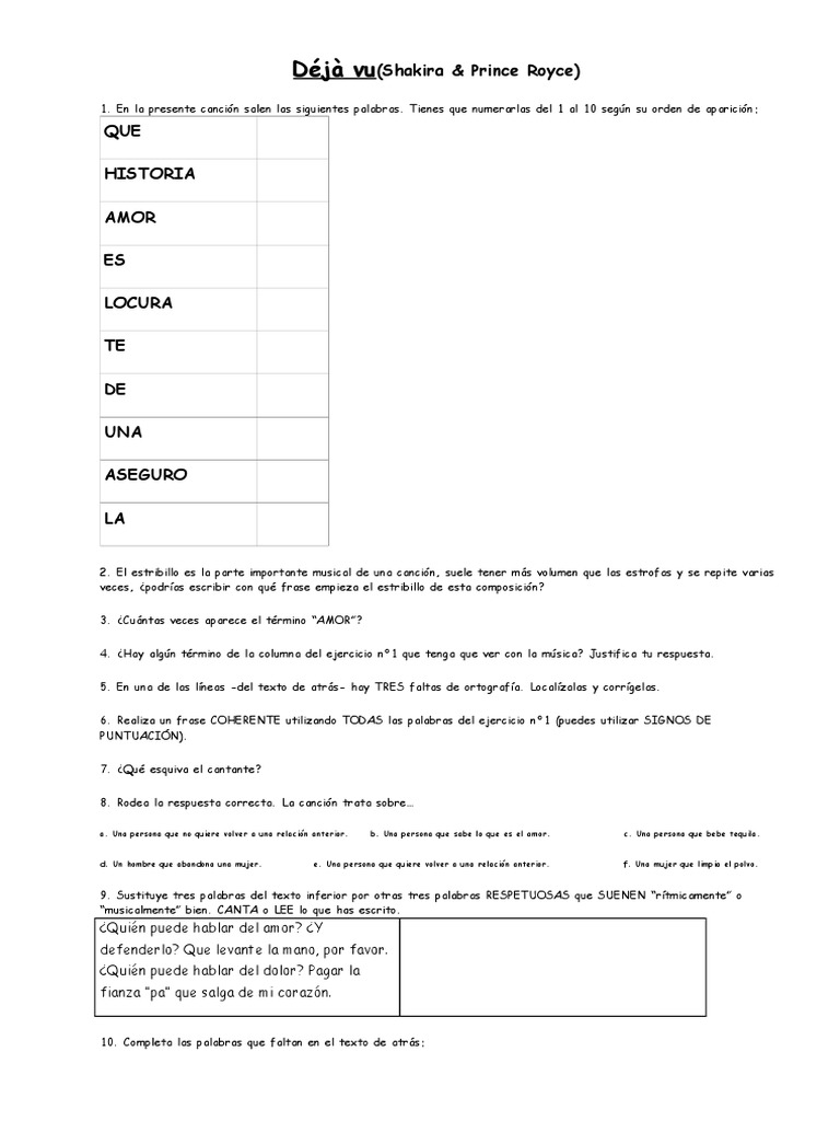 Análisis de "Déjà Vu" de Shakira y Prince Royce | PDF | Canciones