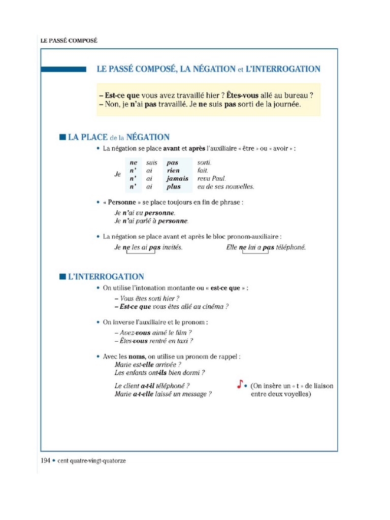 Passe Compose Negation | PDF