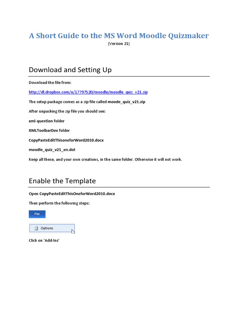 Moodle Quizmaker Setup Guide | PDF | Question | Microsoft Word