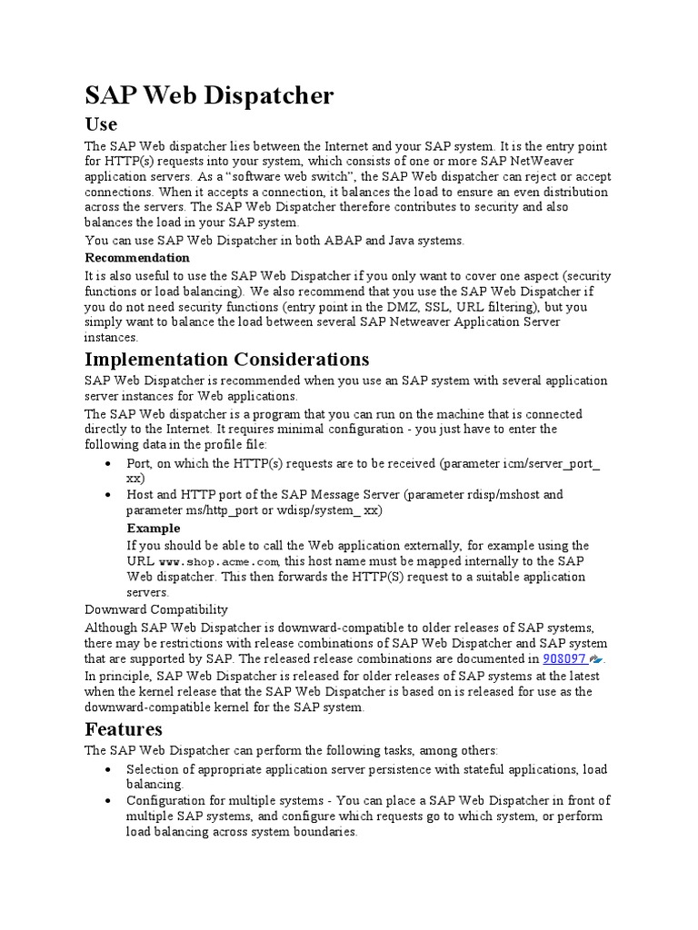 SAP Web Dispatcher: Recommendation | PDF | Web Server | Internet & Web