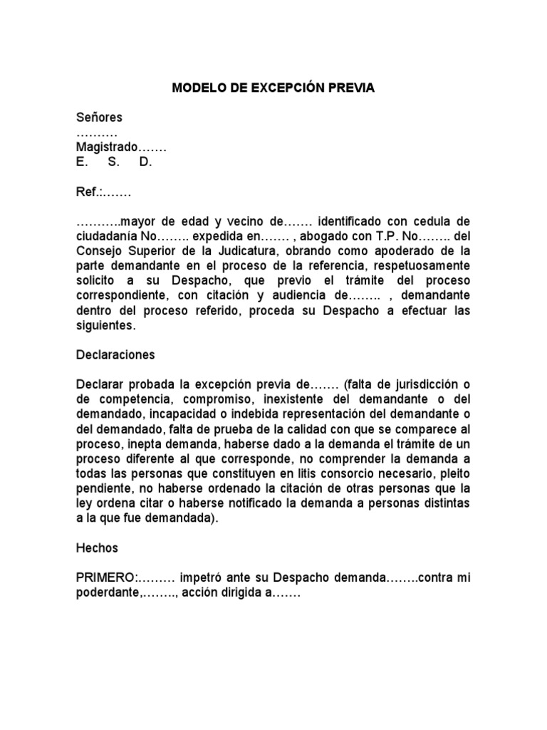 Modelo de Excepción Previa | PDF
