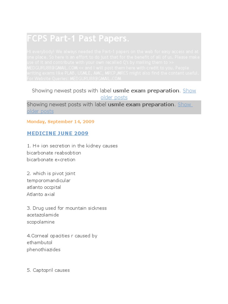 FCPS Part-1 Past Papers | PDF | Kidney | Heart