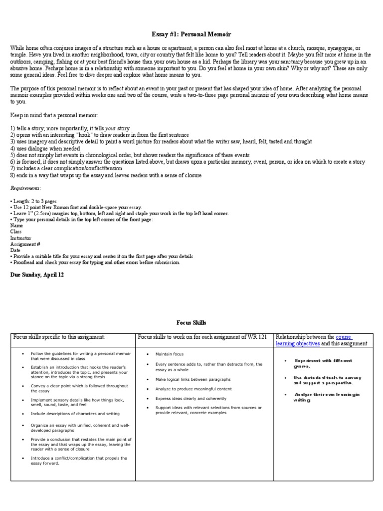 Personal Memoir Essay | PDF | Essays | Psychological Concepts