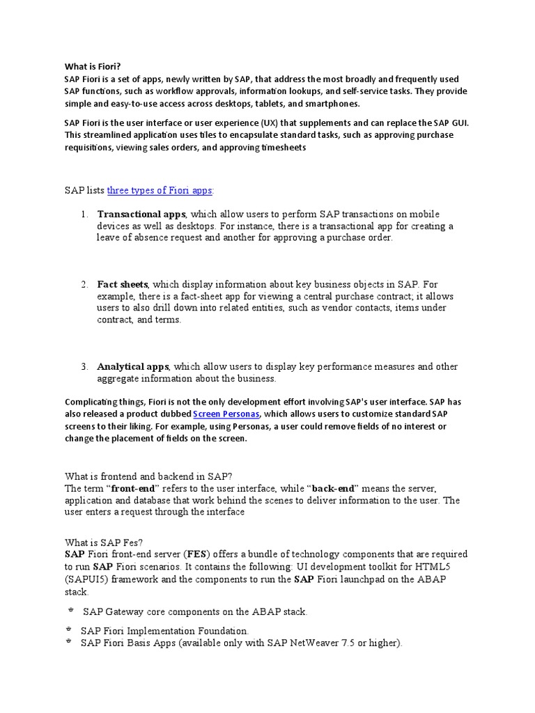 Three Types of Fiori Apps | PDF | Finance & Money Management